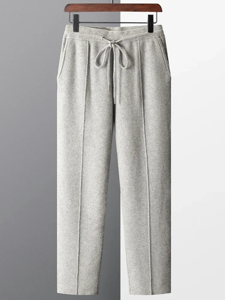 Lorenzo Men’s 100% Wool Knit Pants – Slim Fit Warm Winter Trousers with ...