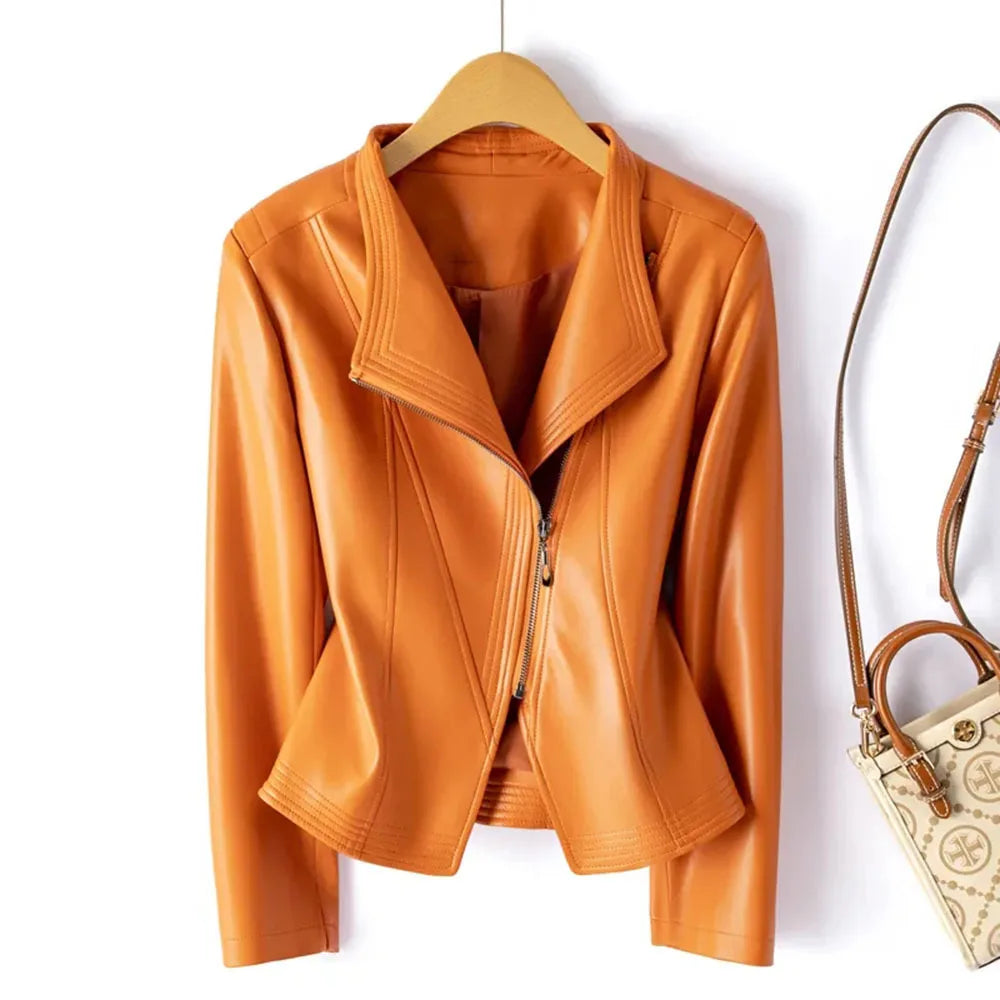 Adele Women’s Leather-Like Zip Blazer – Slim Fit Moto Jacket, Notched ...
