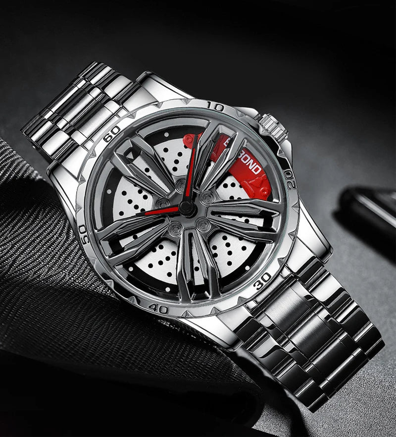 Enzo Men’s Rotating Wheel Watch – Stainless Steel Quartz Sport ...